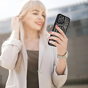 AIGOMARA Case for iPhone 13 Pro Max [Compatible with MagSafe] Black Flower Floral Pattern Design Case for Women Girls Soft TPU Bumper Hard PC Back Anti-Fall Shockproof Protective Magnetic Cover