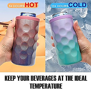 4-IN-1 Can Cooler for 12 oz Slim Cans | 12oz Standard Cans | 12oz Beer Bottles, Stainless Steel Double-walled Vacuum Insulated Drink Holder