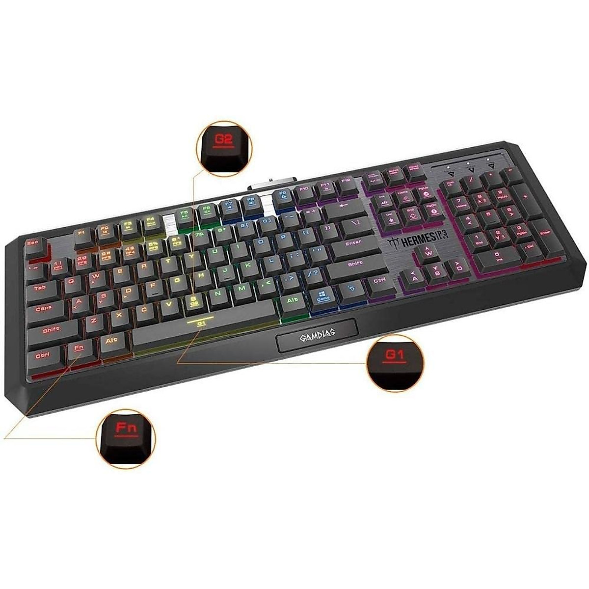 GAMDIAS Hermes P3 RGB Gaming Keyboard Low Profile Mechanical Switch with blue switch, N-key rollover (Hermes P3)