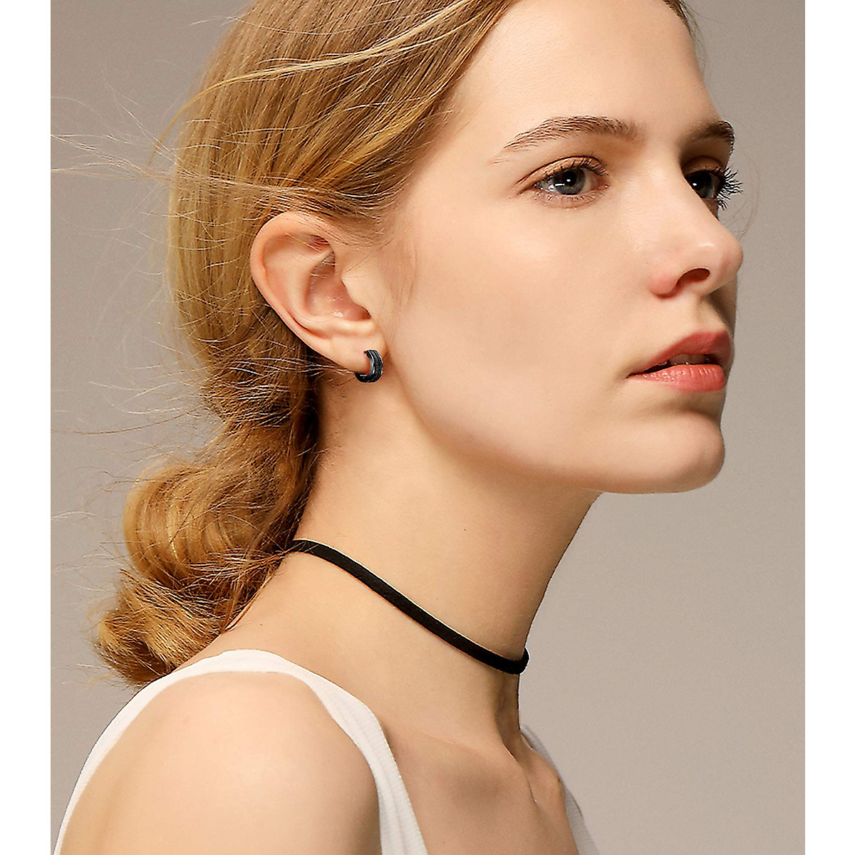 Stainless Steel Hoop Earrings For Men's Women's,Silver/Gold/Black/Blue Hypoallergenic Round Huggie Earrings,Fashion Punk Earrings Piercing Jewelry,Simple Stylish Loop Earring,Gift for Him Her Birthday