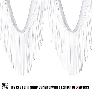 WILLBOND 6 Pieces 10 Feet Fringe Garland Foil Fringe Garland Metallic Tinsel Foil Garland Wall Hanging Fringe Banner for Wedding Birthday Parties Holiday Decorations and More (White)