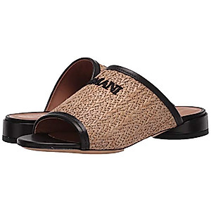Emporio Armani Women's Raffia Logo Slide Mule, Natural + Black, 34 Medium EU (4 US)