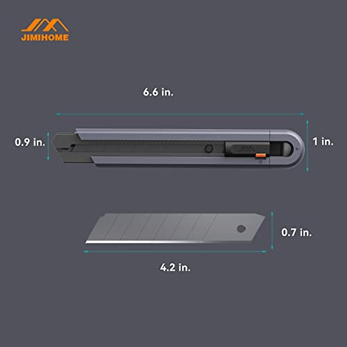 JIMIHOME Household Tool Essential Utility Knife Pack（2 PCS）Stainless Steel ABS Retractable SK2 Snap-off Blade Snapper 2 Spare Blades Change Light Duty Home Office Box Carton Cardboard Paper Cut