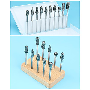 10Pcs 1/8" Shank Carbide Burr Bits Compatible with Dremel w/Beech Holder Bits Metal Grinding Bits Steel Wood Stone Carving Cutting Engraving Grinder Kit Attachment Rotary Tool Accessories Set