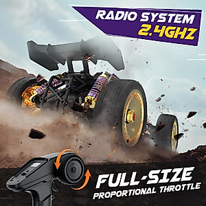 DEERC RC Car W/Metal Shell, Remote Control Monster Truck Proportional Throttle for 40 Min Play, All-Terrain 2.4GHz RTR Buggy for Boys Girls Beginners