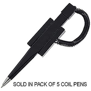 NoBo Pack of 5 Counter Coil Corded Wedgy Pen with Adhesive Backing, Black Ink