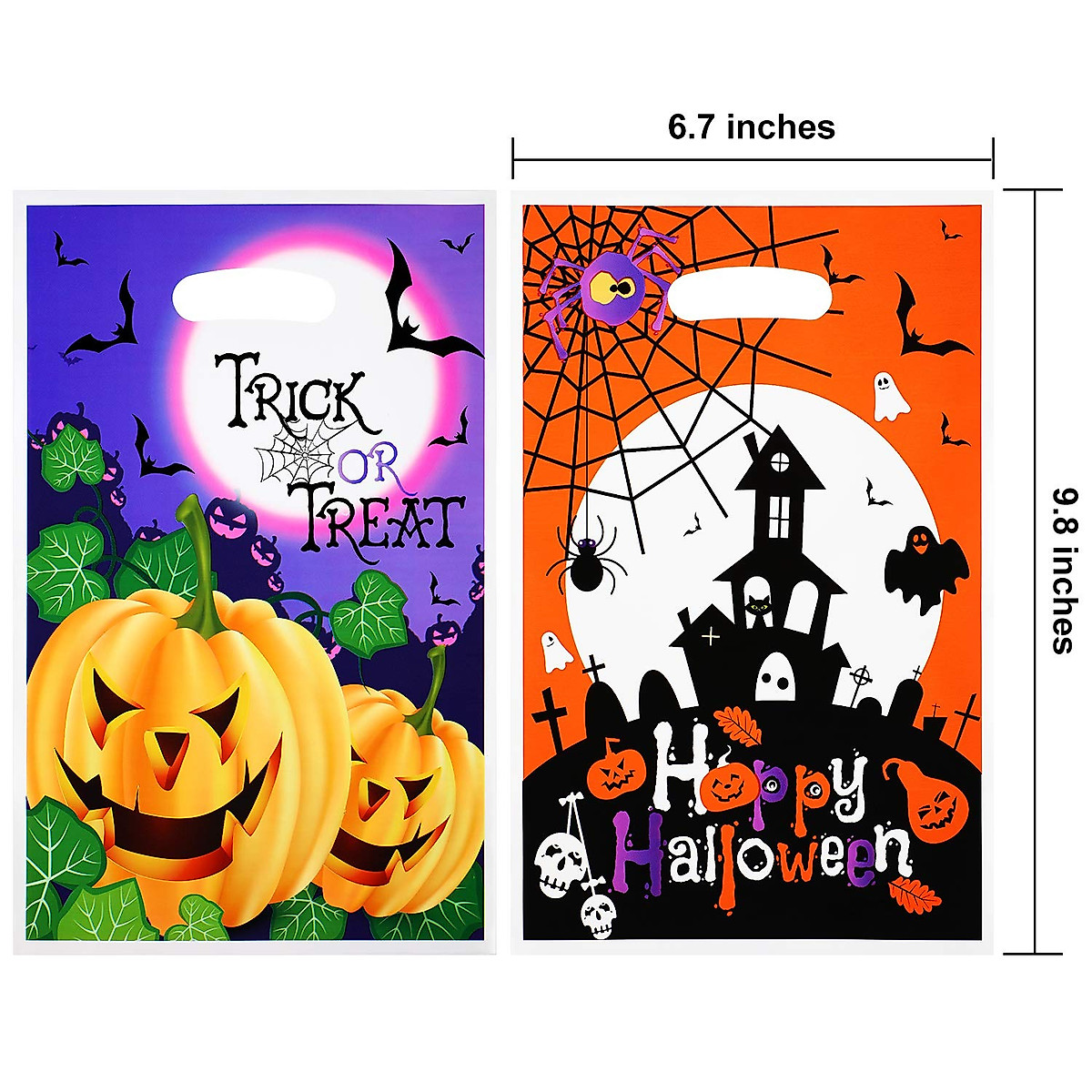 100 Pieces Halloween Plastic Bags Candy Gift Bags Trick or Treat Bags Jack O Lantern Pumpkin Treat Bags for Halloween Party Favor