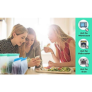 Reusable Food Storage Bags 8 Pack - Stand Up BPA FREE Leakproof Freezer Bags( 4 pack 1/2 Gallon Bags + 4 pack Sandwich Bags) Plastic Free Lunch Bag | Eco-friendly