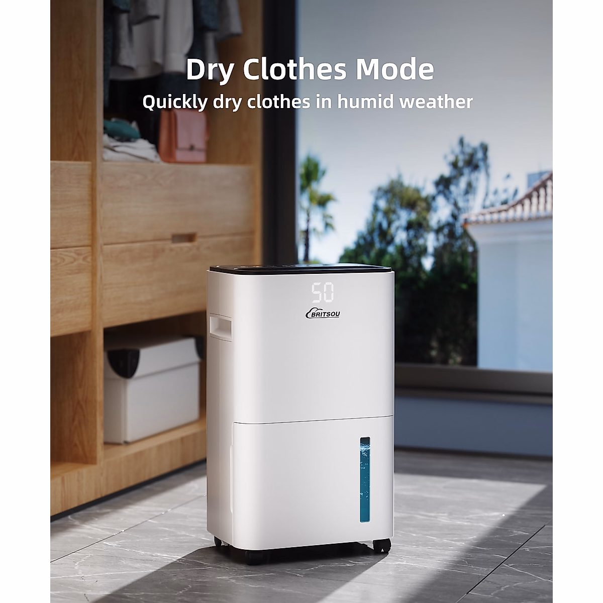 34 Pint Dehumidifier for Basement with Drain Hose & 0.66 Gallon Tank, BRITSOU Dehumidifiers for Home with Auto Shut off, 24HR Timer, Ideal for Home Bedroom Bathroom