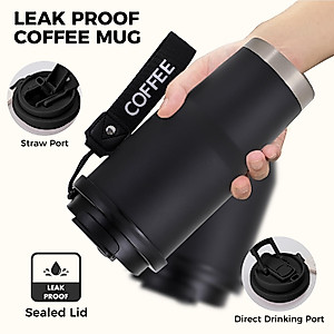 LATTPLYN Travel Coffee Mug, 18 oz Insulated Coffee Cup with Lid, Leakproof Stainless Steel Double-Wall Insulation Coffee Tumbler For Hot/Ice Coffee Tea Reusable Vacuum Thermal Thermos(Black-2, 18 oz)