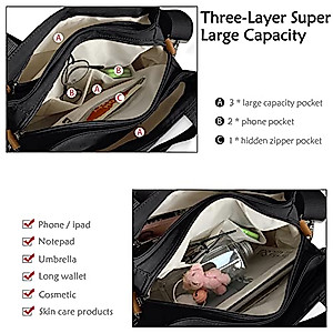 DIRRONA Fashion Women Handbag Canvas Ladies Shoulder Bag Womens Bag Multifunctional Crossbody Bag for Work Travel Casual Daily Nylon Handbags Black B