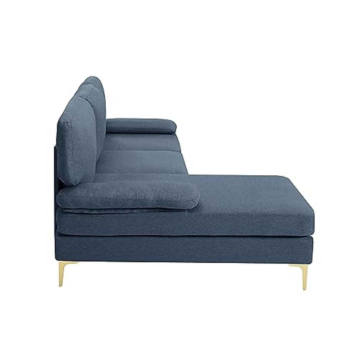 Goohome 79.5'' Linen L-Shaped Left-Hand Facing Sectional Sofa Metal Legs and 2 Detachable Armrest Pillows, Modern 3-Seater Fabric Couches for Living Room Apartment Small Space, A-Dark Blue
