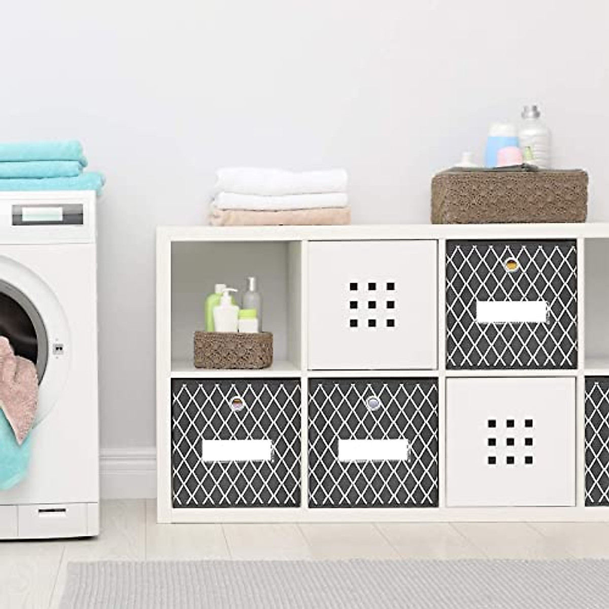 Cube Storage Organizer Bins - 11x11x11 Inch Fabric Storage Cubes Basket Container with Metal Ring Handle for Closet,Pantry,Boys,Girls,Kids Toys,Clothes,Nusery,Kallax Shelving Unit,Set of 6 (Gray)