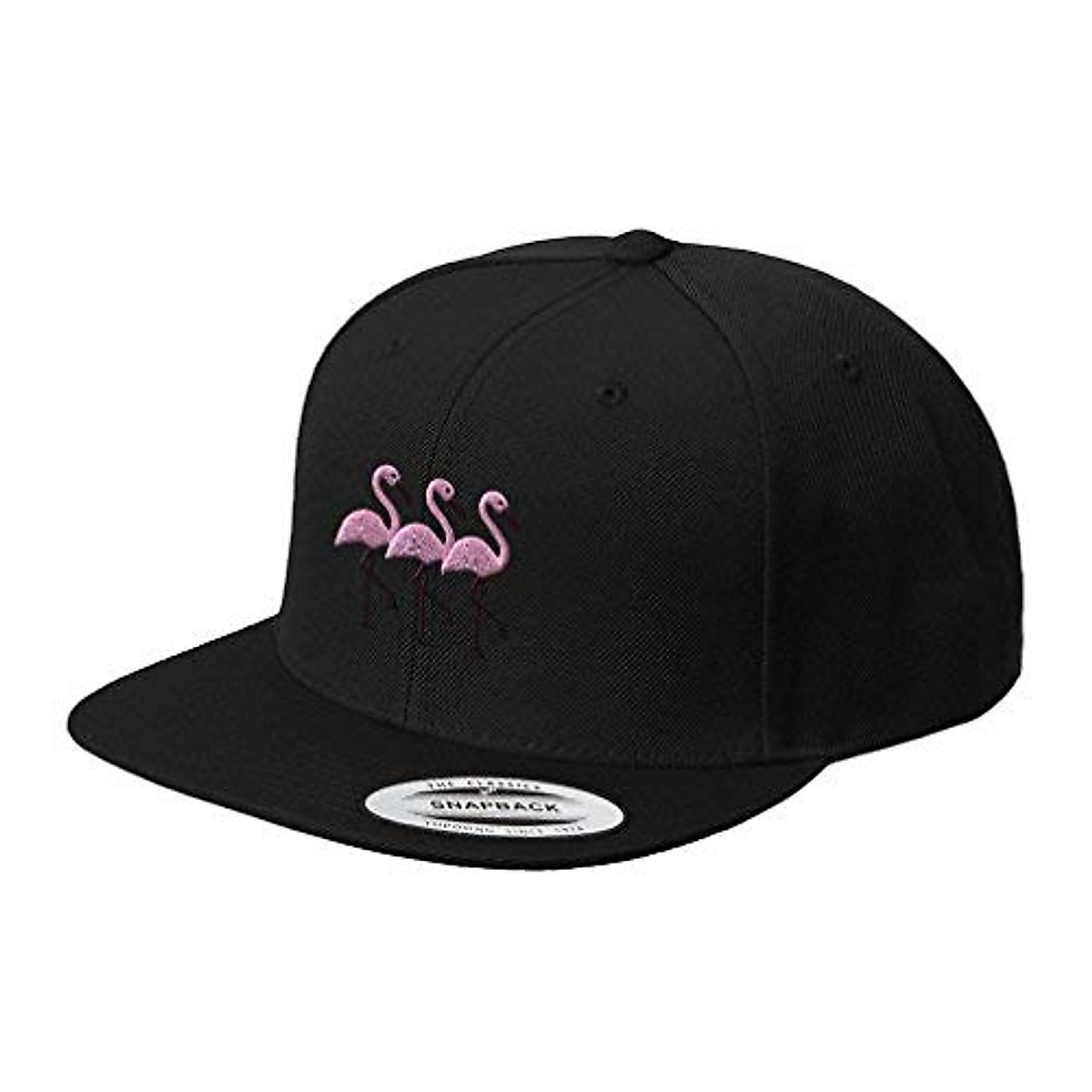 Speedy Pros Pink Flamingos Embroidered Flat Visor Snapback Hat Black
