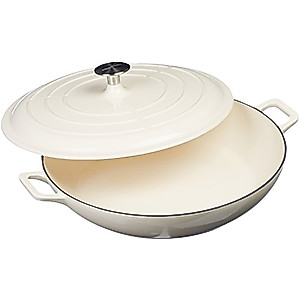 Amazon Basics Enameled Cast Iron Covered Oval Casserole Skillet, 3.3-Quart, White