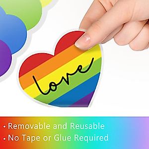 Mfault Gay Pride LGBTQ Rainbow Window Clings 4 Sheets, Progress Pride Flag Equality Diversity Love Hearts Stickers Decals Decorations, Lesbian Pansexual Bisexual Pride Month Home Kitchen Decor