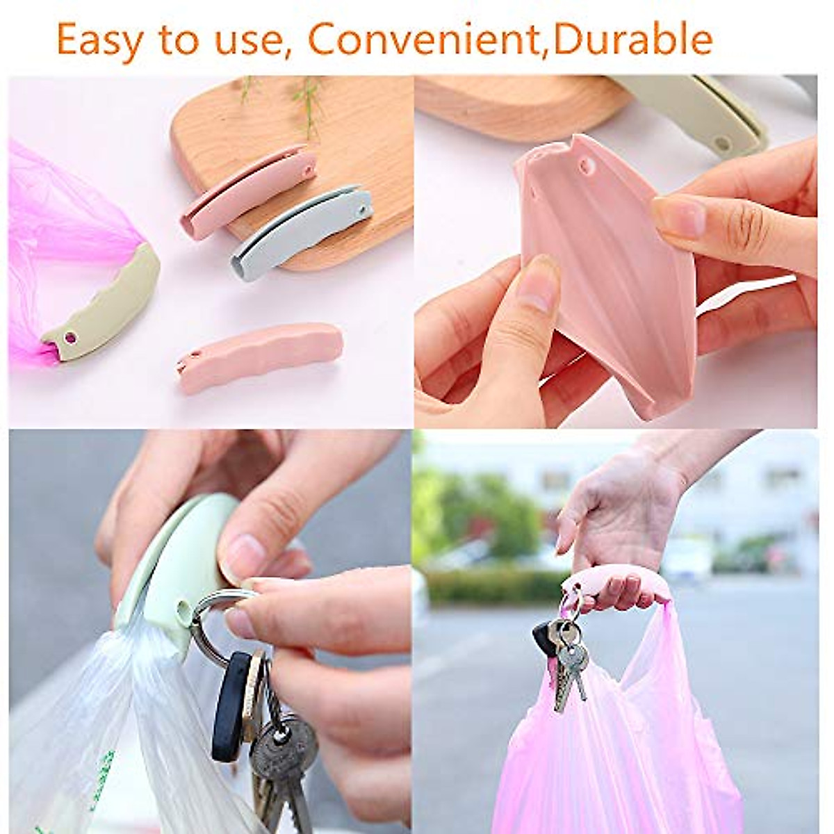 Grocery Bag Holder Shopping Bag Handle Carry Hook Aluminium Large Snap Hook Hanger with Soft Grip, 5 Pack