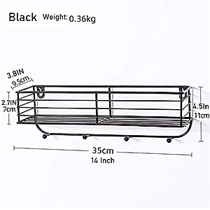 Metal Shower Caddy Bathroom Shelf, No Drilling Traceless Adhesive Bathroom Storage Organizer, Rustproof Food Storage Basket, 2-in-1 Kitchen Spice Racks ，Key Holder with Hook Wall Decoration Multi-function Rack - (Matte Black)