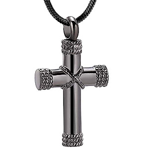 Rope Winding Cross Cremation Ashes Urn Pendant Necklace Memorial Keepsake Jewelry Lord’s Prayer Cross Ashes Necklaces (Black)