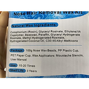 Nose Wax Kit for Men and Women - Instant Hair Removal, 100g Hard Wax, 20 Applicators, 10 Mustache Guards, and 10 Paper Cups - Painless, Safe, 20 times usage count - White Applicators