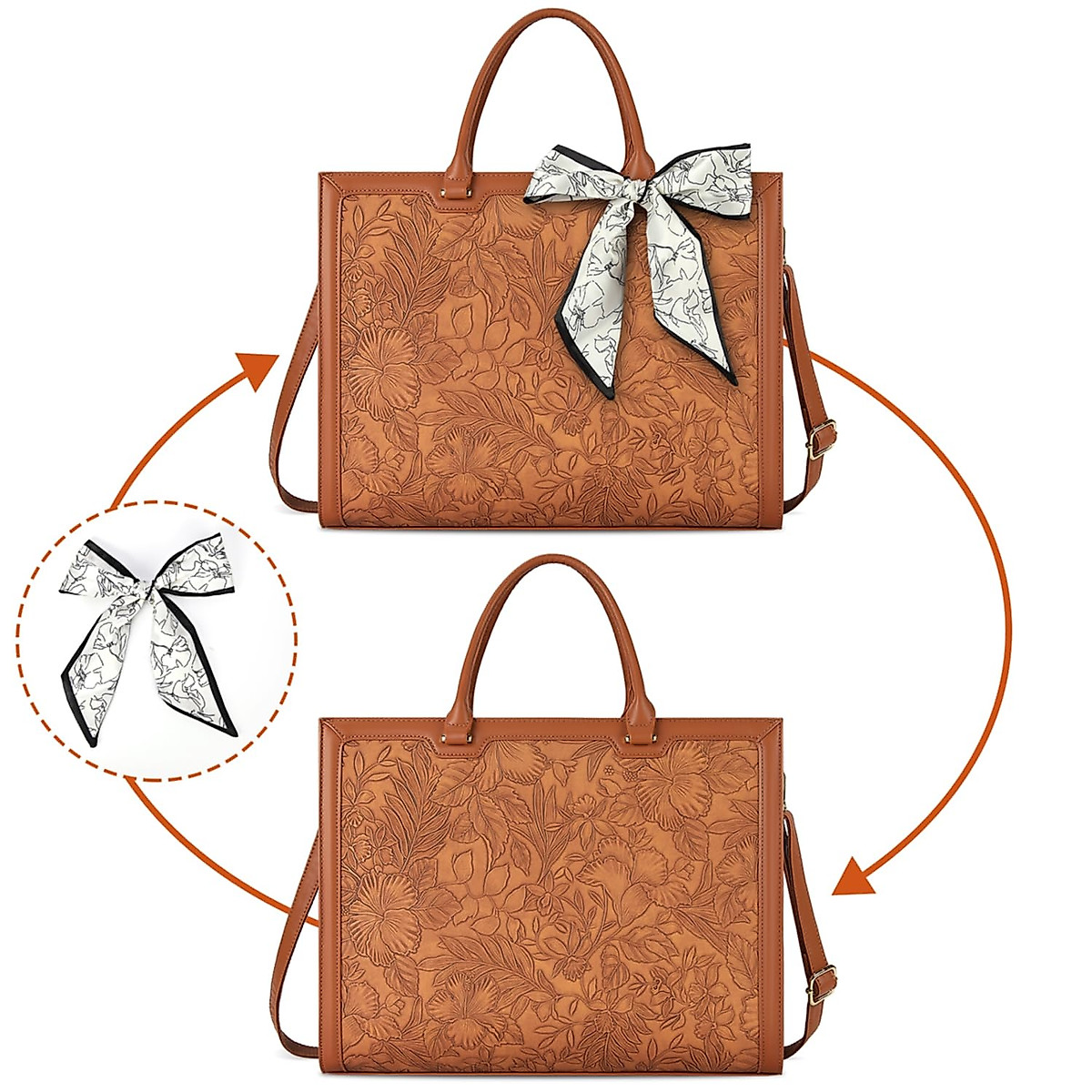 Laptop Bag for Women 15.6 Inch Laptop Tote Bag Waterproof Leather Computer Tote Bag Business Lightweight Office Briefcase Large Capacity Handbag Shoulder Bag Suntan