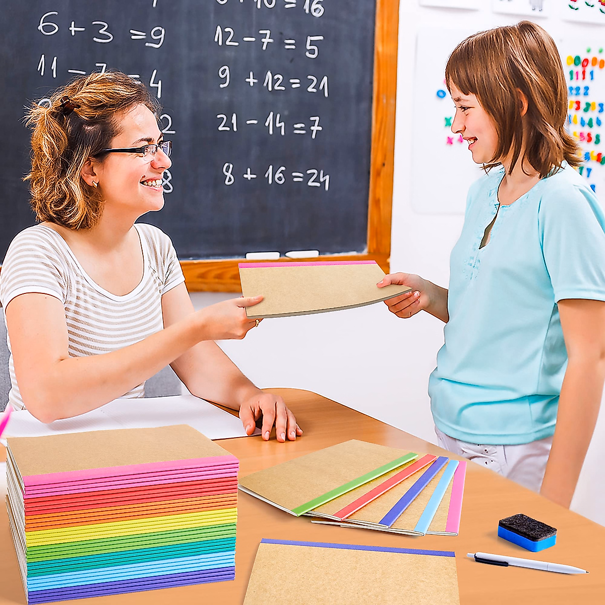 feela 48 Pack Composition Notebooks Bulk, Kraft Cover Lined Blank College Ruled Composition Travel Journals with Rainbow Spines For Women Students Business, 60 Pages, 8.3”x 5.5”, A5, 8 Colors