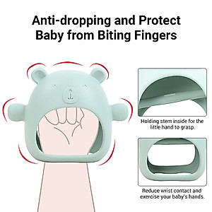 Baby Little Bear Silicone Teething Toys for 3-6 6-12 Months Infants,Anti-dropping Hand Wrist Teether Mitten,Sensory Chew Toy for Baby Sucking Biting Needs. (Blue)