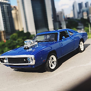 BDTCTK Compatible for 1:32 Dodge Charger Model Car, Zinc Alloy Pull Back Toy Car with Sound and Light for Kids Boy Girl Blue