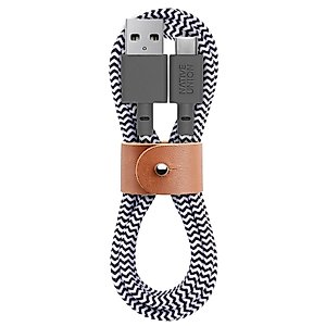 Native Union Belt Cable USB-C to USB-A - 4ft Ultra-Strong Charging Cable with Leather Strap Compatible with iPhone 16, Samsung Galaxy Z Fold 6, Flip 6 / S25 Ultra, Pixel 9 Pro, iPad Pro (Zebra)