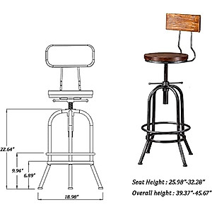 Diwhy 5 Piece Bar Table and Barstool Set Industrial Rectangular Pipe Dining Pub Bar Table and Kitchen Counter Height Adjustable Stool with Backrest Black (1 Table + 4 Chairs)