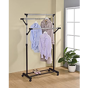 Kings Brand Furniture - 3-Rod Adjustable Garment Rack - Rolling Clothes Organizer , Black/Chrome