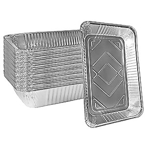 Heavy Duty Full Size Shallow Aluminum Pans Foil Roasting & Steam Table Pan 21x13 inch - Shallow Pan Chafing Trays for Catering - Disposable Large Pans for Baking, Reheating, Grilling (5 PACK)