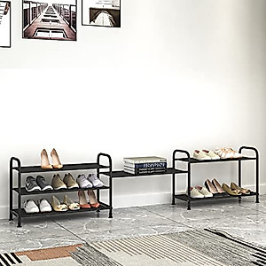 FKUO 3-Tier Shoe Rack Large Capacity Metal Oxford Fabric Shoe Storage Unit Tall Shoe Organizer Shelf for 9 Pairs, for Entryway, Hallway, Closet, Dorm Room (Black, 3 Tier)