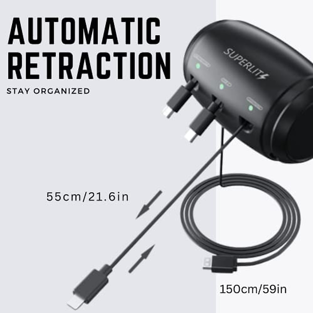 SUPERLIT Multi Car Retractable Backseat 3 in 1 Car Charging Station Box Compatible with All Phones | iPhone | Samsung | Android | Uber Lyft Turo Ride Share Customer Charging Dock Attach to Headrest