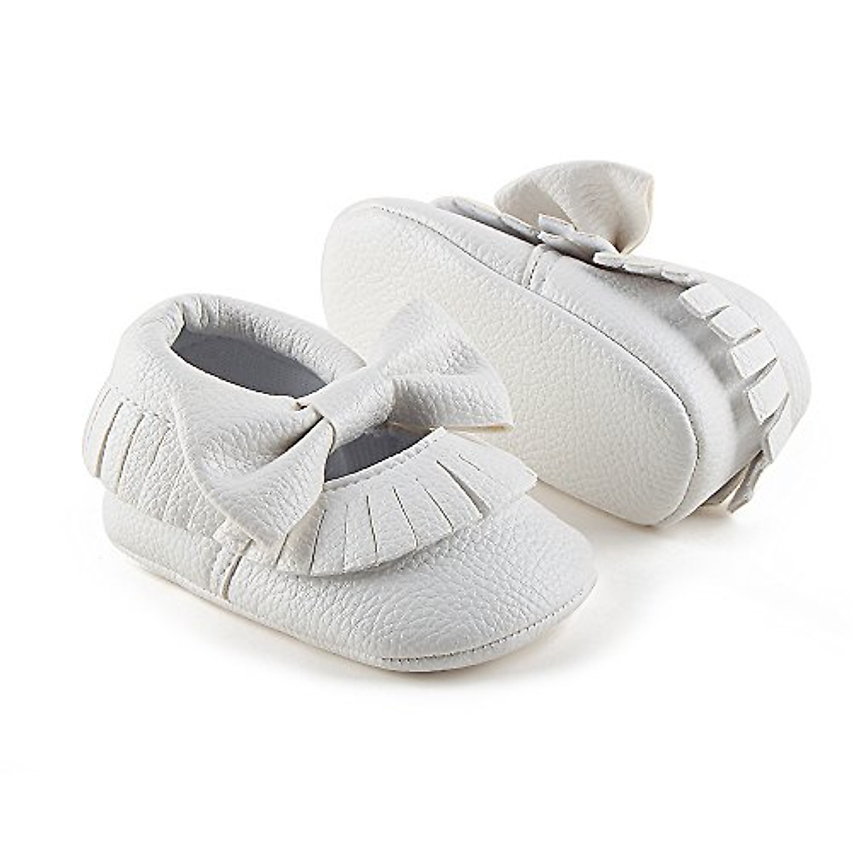 DELEBAO Infant Toddler Baby Soft Sole Tassel Bowknot Moccasinss Crib Shoes (3-6 Months, White)