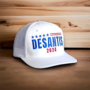 Ron Desantis for President 2024 Trucker Hat | Great One Size Fits Most Unisex Mesh Cap Printed in The USA (White)