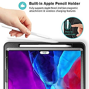 ProCase Rugged Case for iPad Pro 12.9 2020 2018 [Support Apple Pencil 2 Charging], Heavy Duty Kickstand Protective Cover for iPad Pro 12.9" 4th Generation 2020 / 3rd Gen 2019 -Black