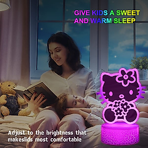 sunduck 3D Illusion Cat Night Light for Kids - 3 Patterns and 16 Colours Change with Remote Control Kitty Lamp Room Decor Birthdays Holidays Christmas Gifts for Kids and Girls