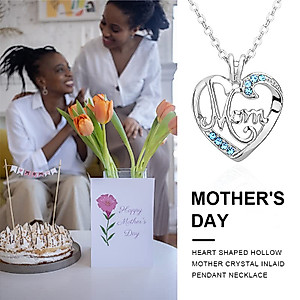 ShiQiao Spl Mother's Birthday Gift - I Love Mom Heart Pendant Necklace Fashion Jewelry Mother's Day Gift Blue