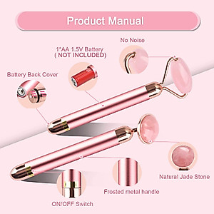 ZS ZESHIN Upgrade 2 in 1 Vibrating Jade Facial Massager Roller, Electric Rose Quartz Eye Face Roller to Press Skin Cream Oil for Anti-Aging Reducing Wrinkles and Glowing Youthful Skin Tone