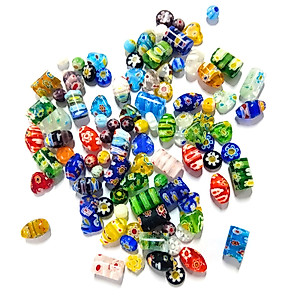 Hicarer 100 Pieces Assorted Glass Beads for Jewelry Making Adults, Large and Small Mixed Shaped Glass Beads Bulk for DIY Necklaces Bracelets, Crafting Supplies Kit