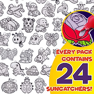 Creative Kids Window Paint Art Kit – Make Your Own Suncatchers Set – 24 Sun Catchers, 24 Suction Cups & 11 Paints – Suncatchers for Kids to Paint - DIY Window & Mirror Arts & Crafts Kit Children