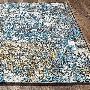 LUXE WEAVERS Rug - Persian Rugs 6490 Abstract Area Rug - Modern Design, Medium Pile, Turquoise / Size 5 x 7