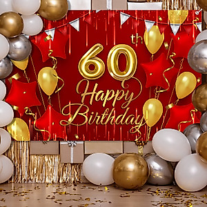 60th Birthday Backdrop Banner Decorations Red and Gold for Women Men Happy 60 Years Old Bday Background Photography Party Decor Sign Supplies
