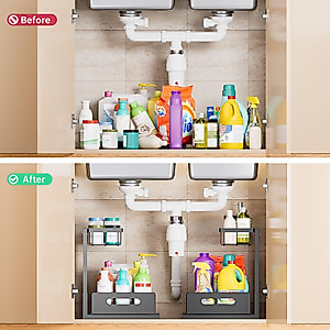 VUSIGN Under Sink Organizer and Storage 2 Pack, Slide Out Cabinet Organizer, Pull Out Sink Shelf for Kitchen Bathroom Laundry, Black