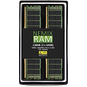 NEMIX RAM 128GB (2X64GB) DDR4 2666MHZ PC4-21300 2Rx4 1.2V CL19 288-PIN ECC RDIMM Registered Server Memory KIT