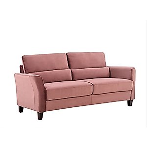 Container Furniture Direct Stoughton Mid Century Modern Upholstered Sloped Arms Living Room, Sofa, Natural Pink