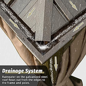 Domi 12x18FT Hardtop Gazebo with Netting & Curtains, Outdoor Aluminum Frame Gazebo with Galvanized Steel Double Roof, Outdoor Permanent Metal Pavilion for Patio Deck Lawn and Garden, Brown