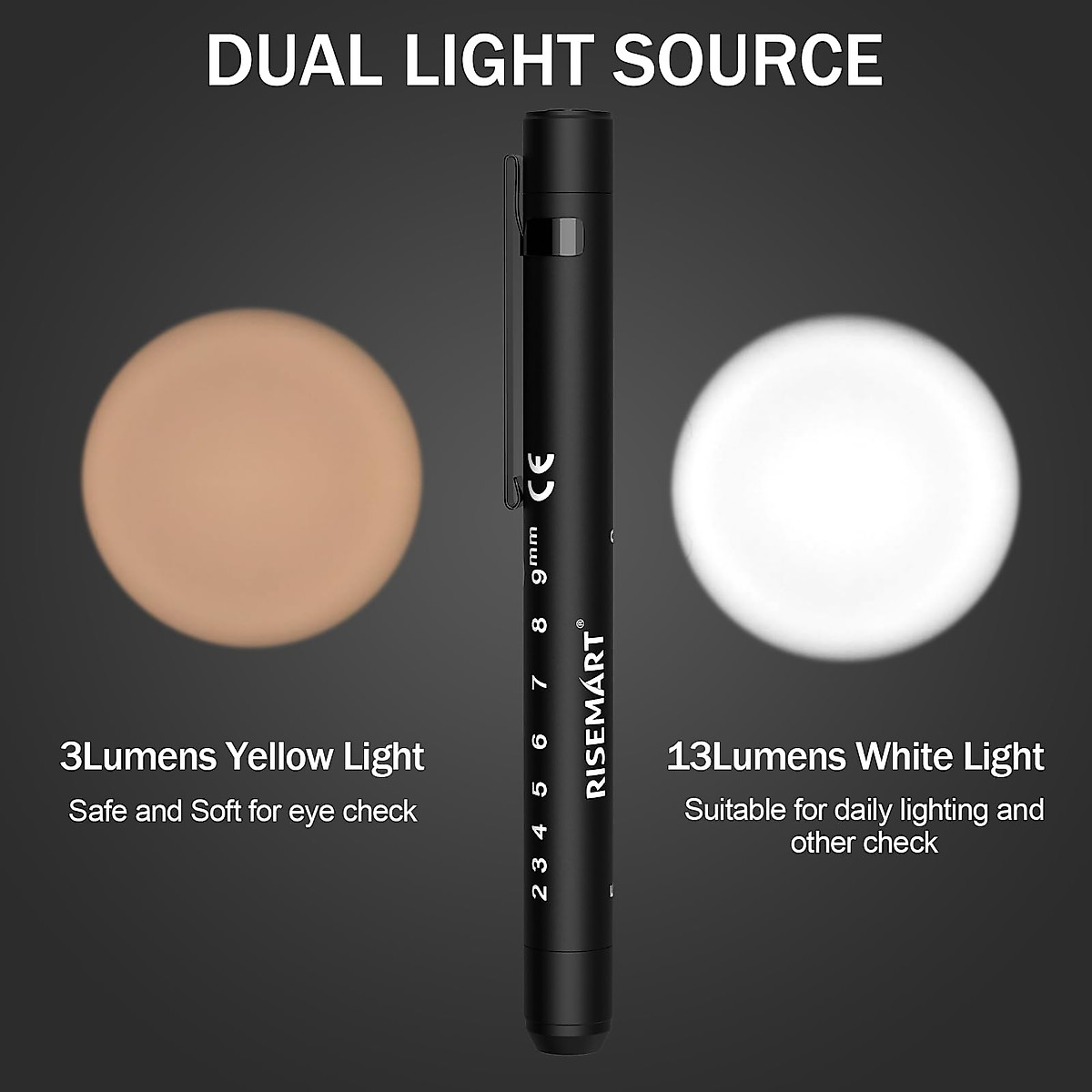 RISEMART Rechargeable Pen Light for Nurse, Rechargeable LED Portable Medical PenLight for Nurse, Doctor, First Aid, EMT, Nursing,Nursing Student,Warm/Cool White Black1