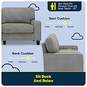 Serta Palisades 73" Track Arm Sofa, Easy Care Polyester, Soft Pillow Back, Pocket Coil Seat Cushions, Removable Covers, Loveseat or Couch for Small Spaces, Living Rooms or Bedrooms, Glacial Gray